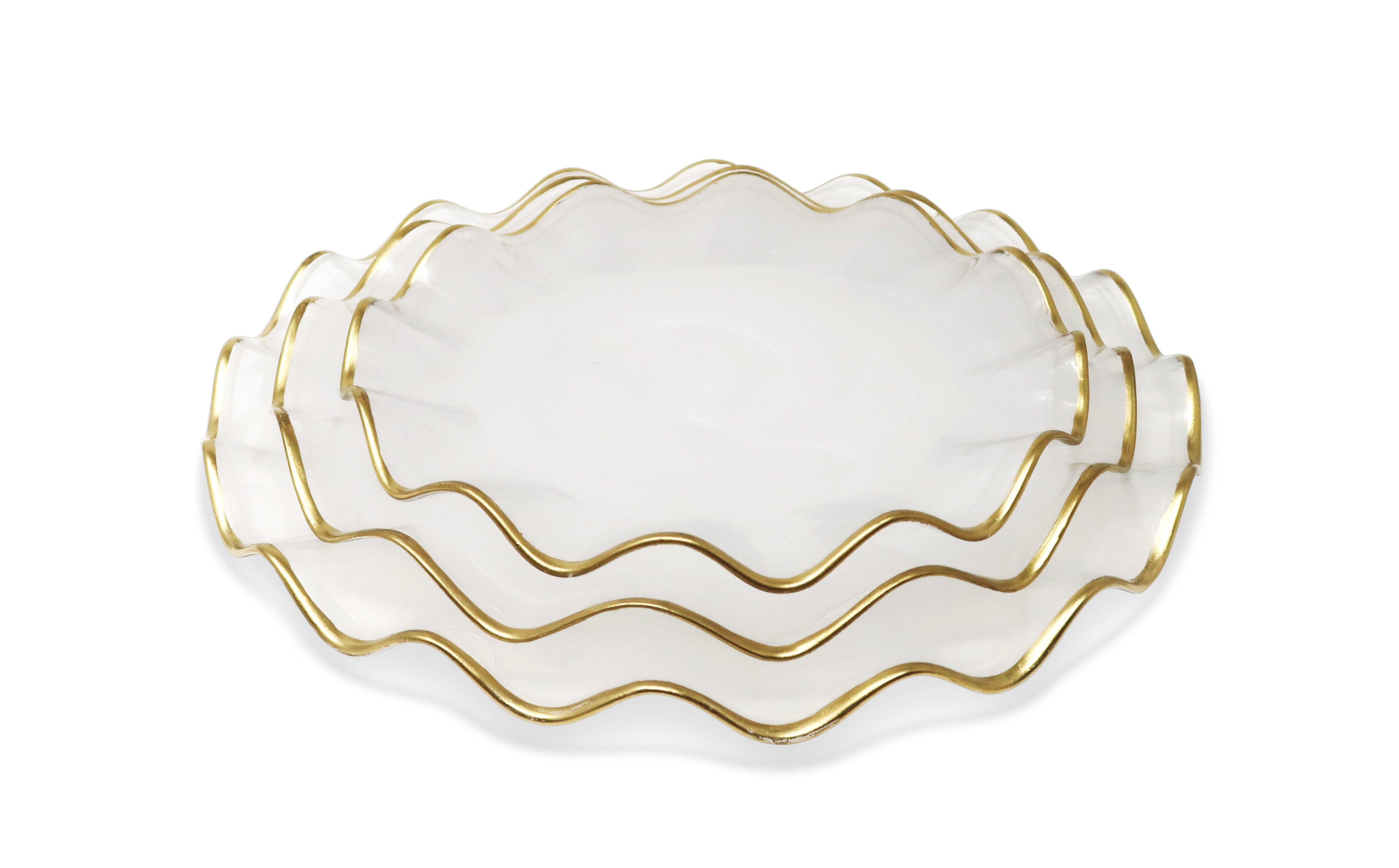 Set of 4 White Alabaster Plates with Gold Ruffled Border – Vivience