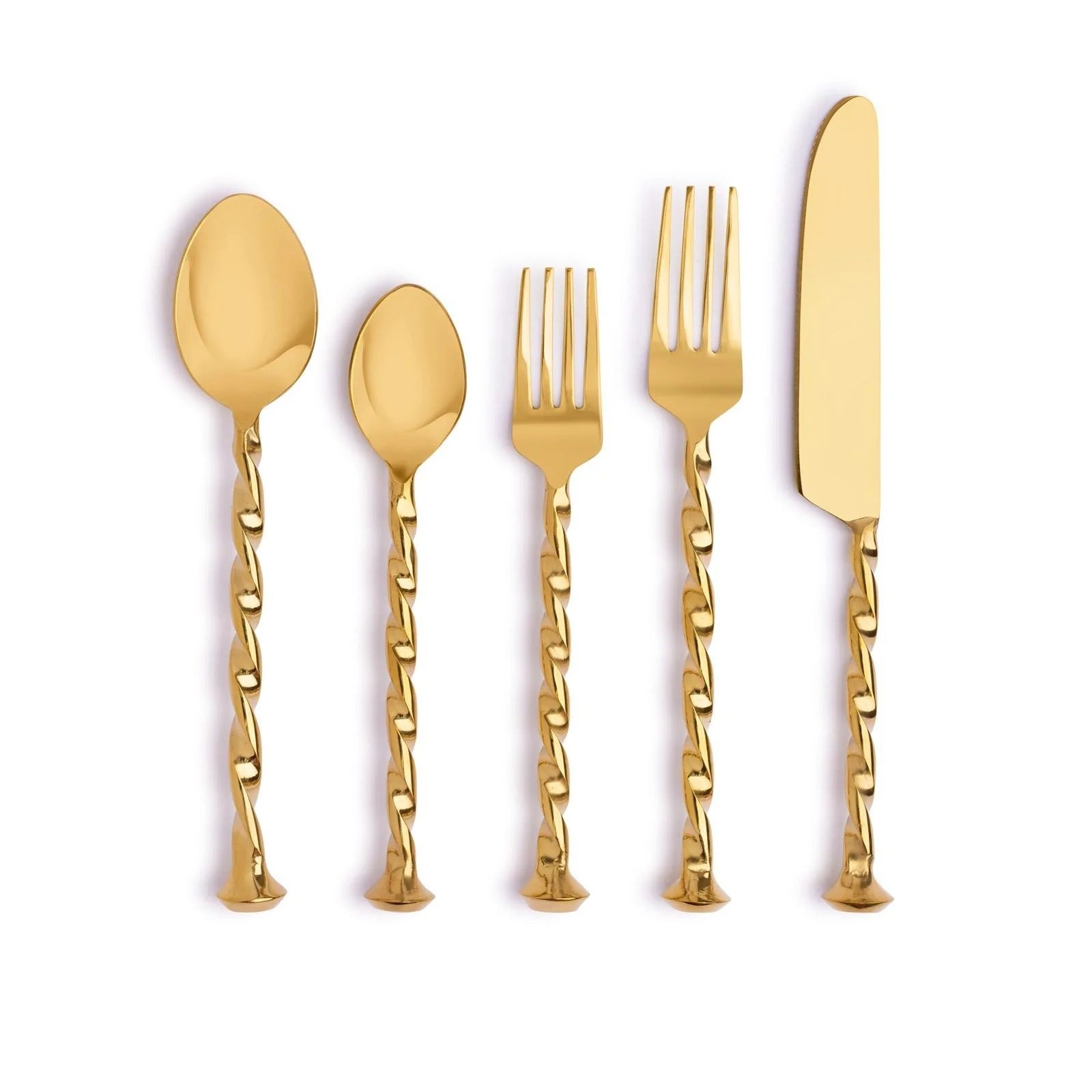 5 Pc Flatware Set with Twisted Silver Handles – Vivience