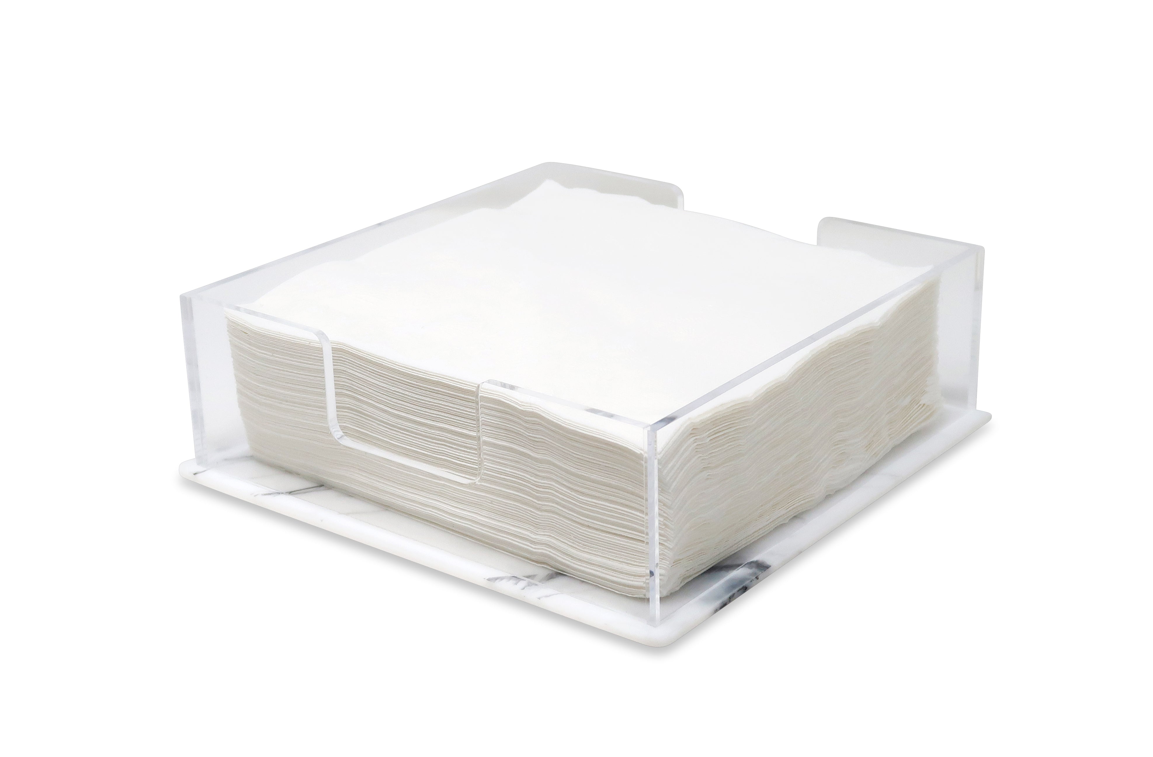 Acrylic Square Napkin Holder with White Base, 8"L – Vivience