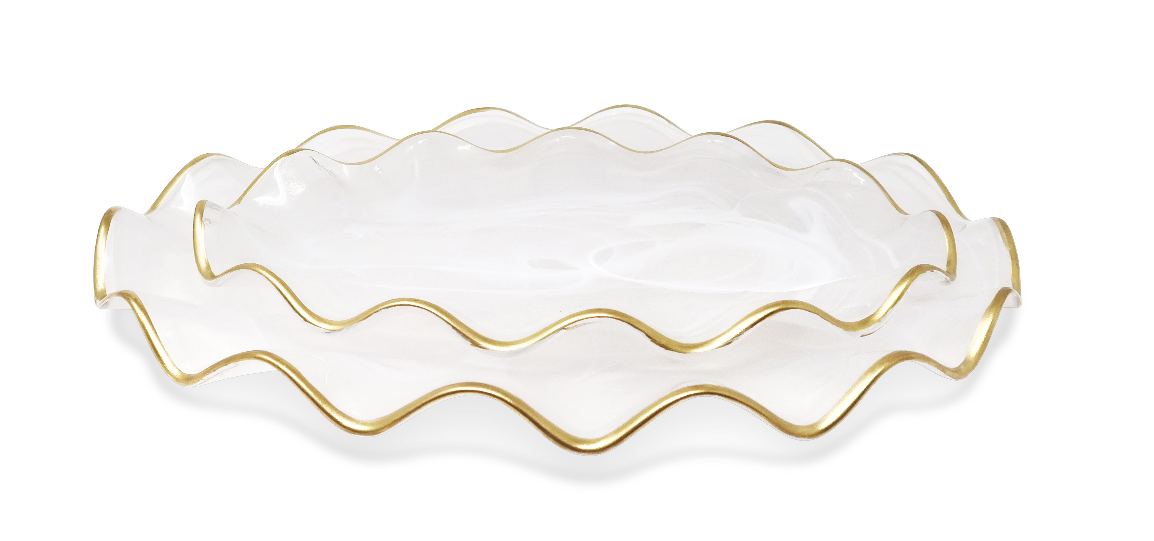 White Alabaster Oval Tray with Gold Ruffled Border (2 sizes) – Vivience