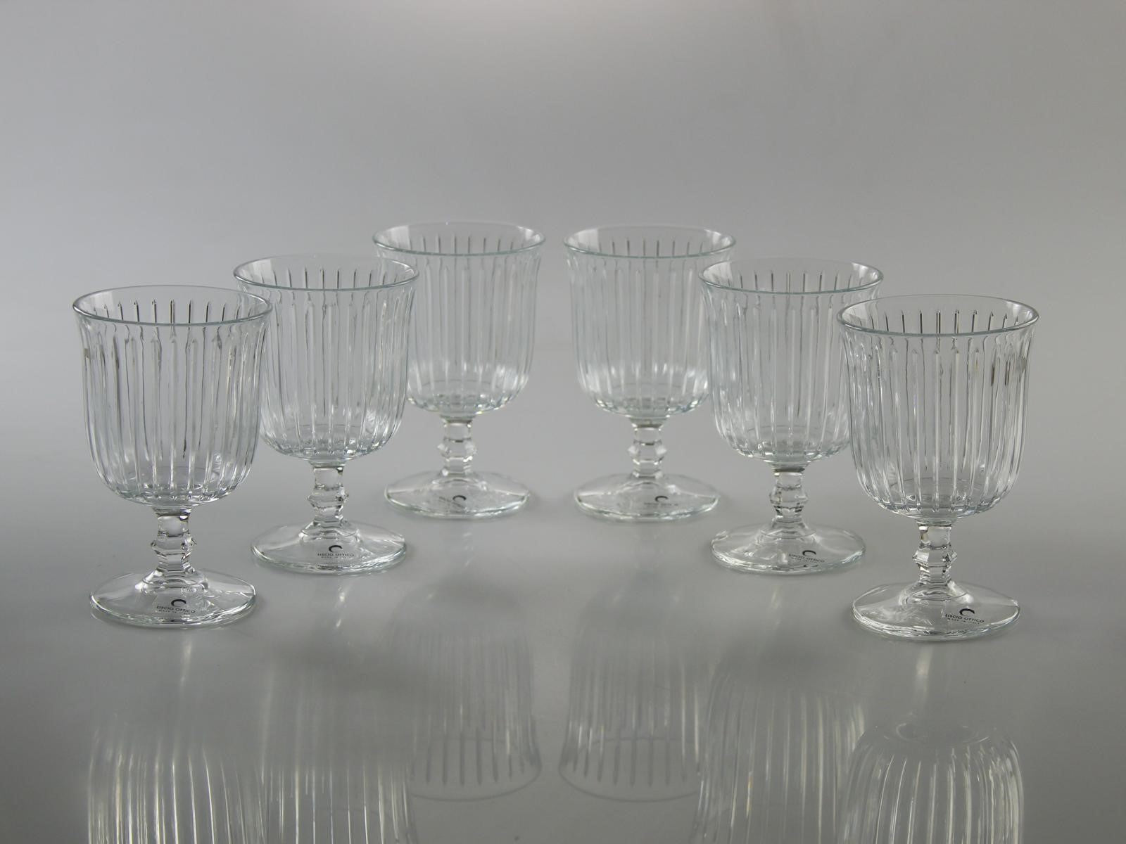 Set of 6 Short Stemmed Water Glasses with Clear Linear Cut – Vivience