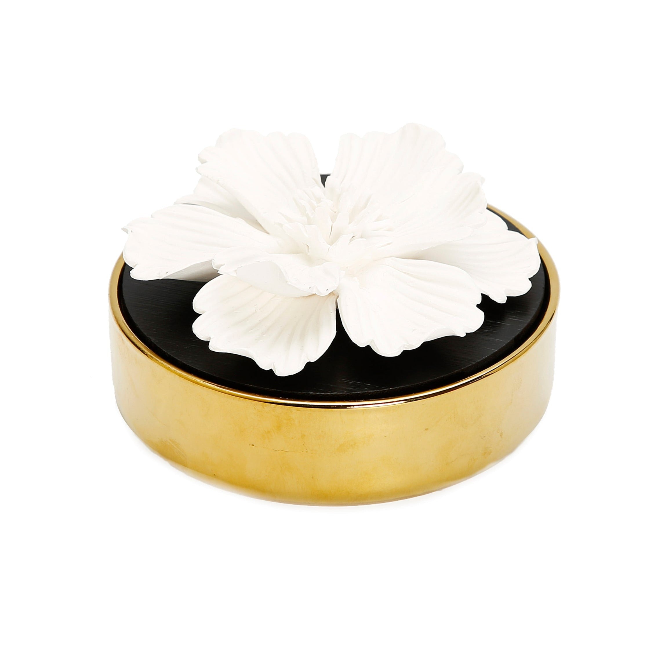 Glossy Gold Hemispheric shape Diffuser with White Flower, "English Pea ...