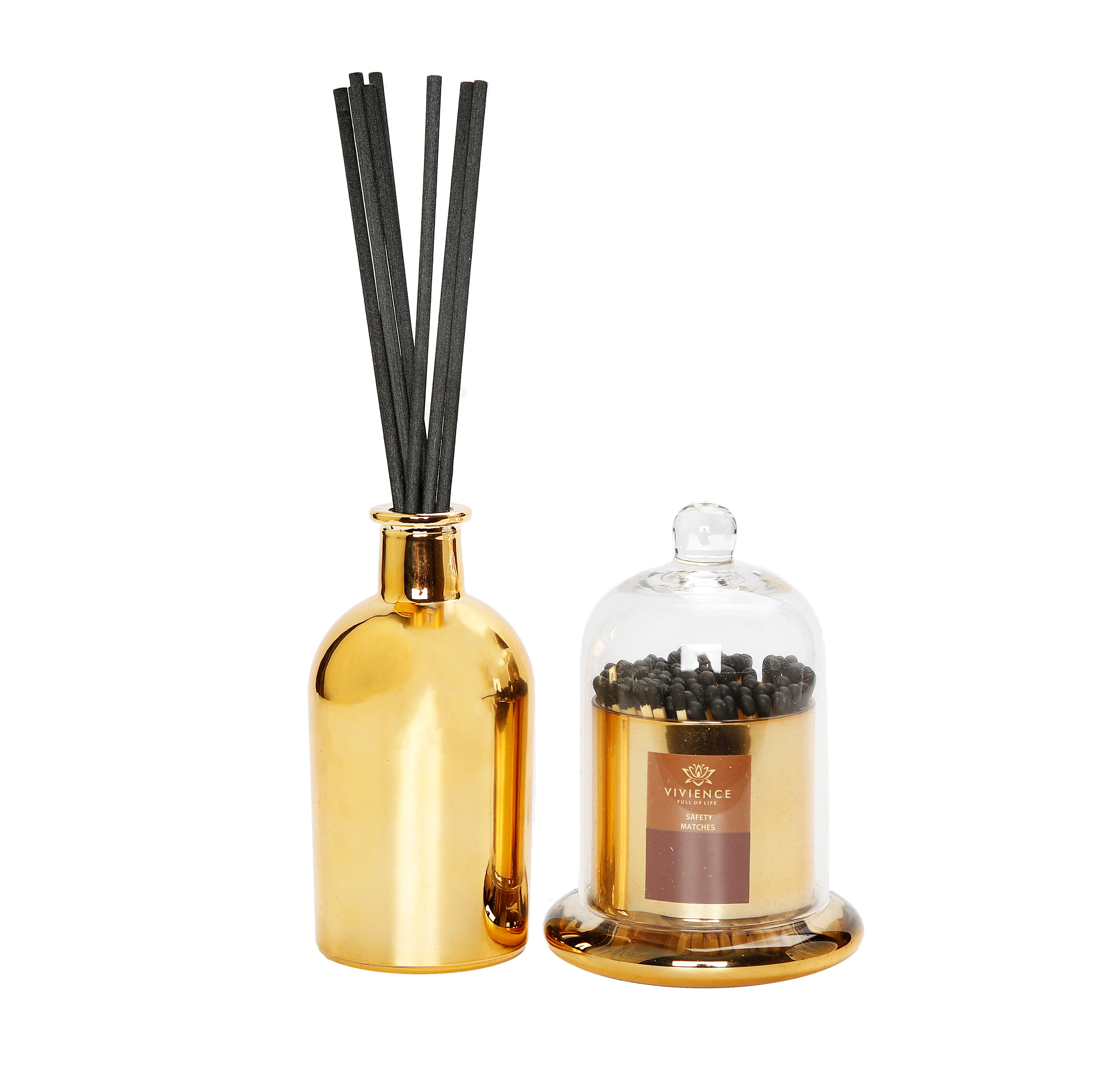 Gold Diffuser with Match Holder Set, "Cold Water" Scent – Vivience
